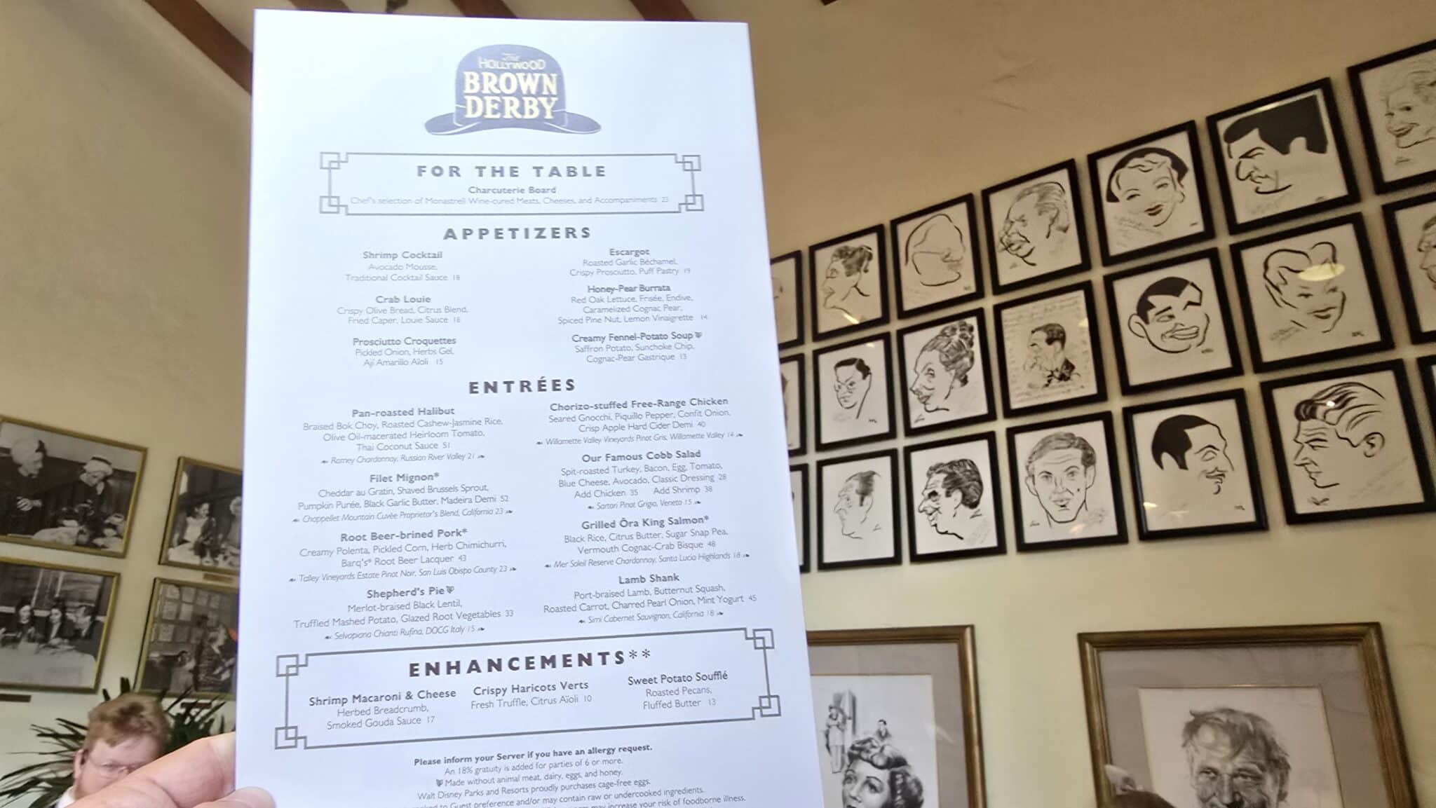 Walt Disney World Hollywood Studios Dining Menu “Hollywood Brown Derby ...