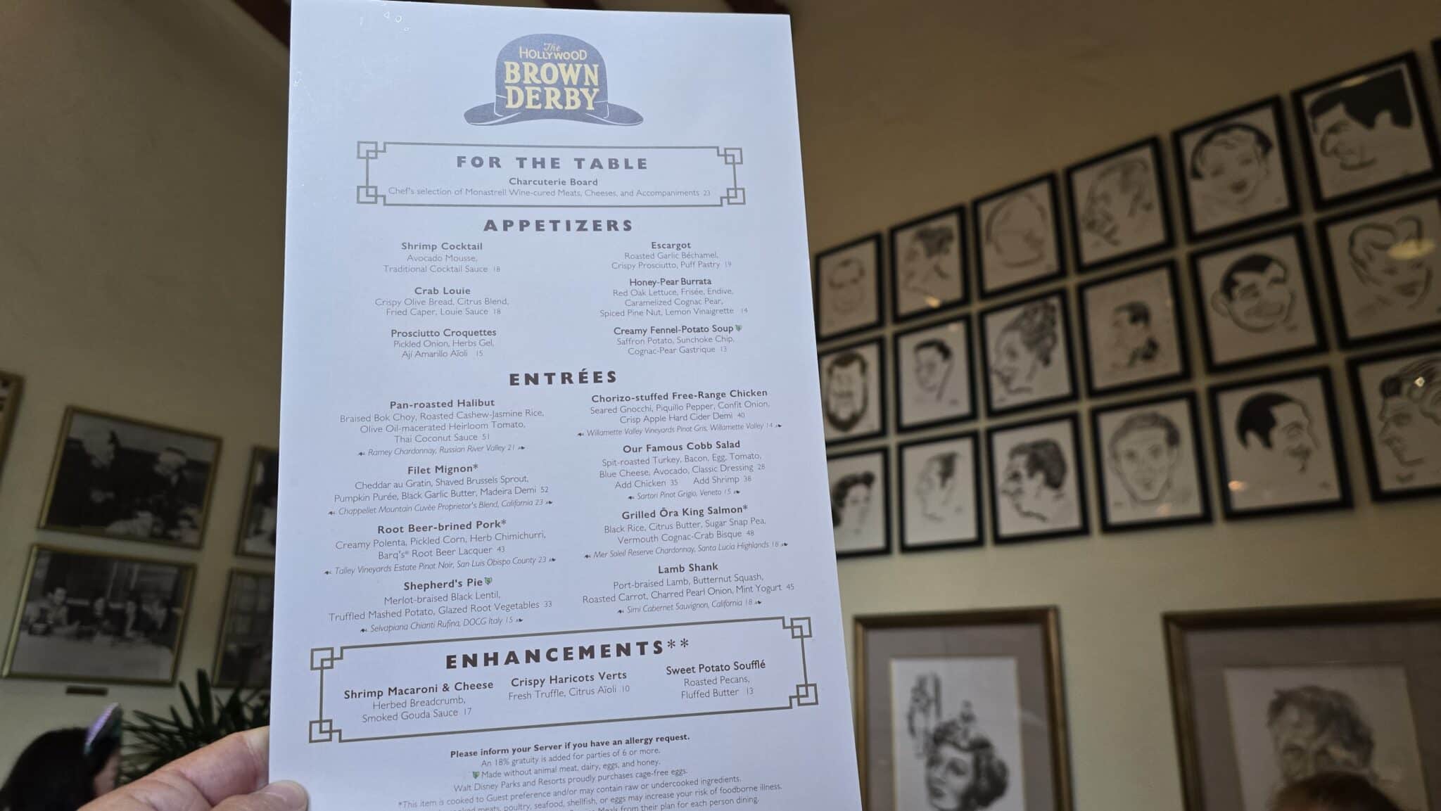 Walt Disney World Hollywood Studios Dining Menu “Hollywood Brown Derby ...