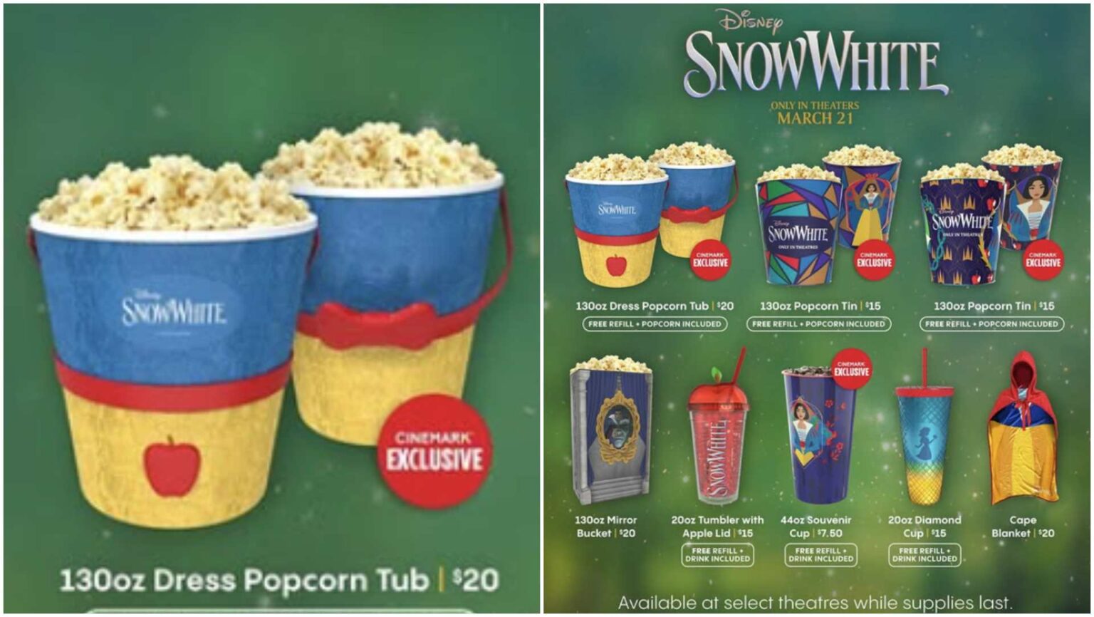 Disney Snow White Popcorn Buckets Coming to Theaters in 2025 - Fantasy ...