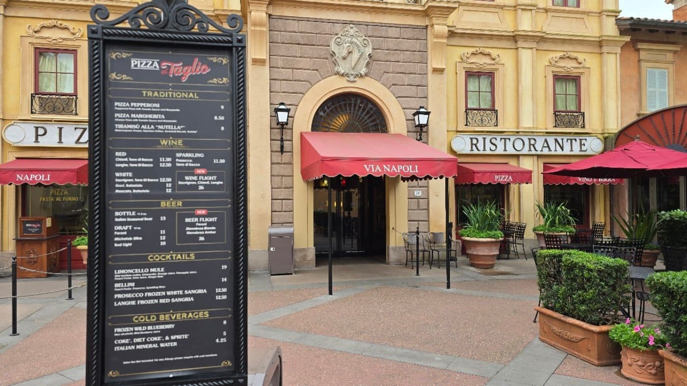 Walt Disney World Epcot Dining Menu “Via Napoli” Lunch & Dinner 2025 ...
